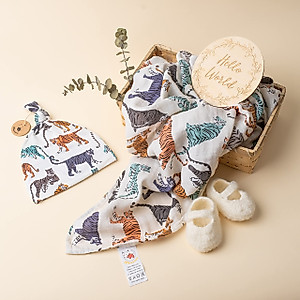 Miaoberry 100% Organic Cotton Baby Muslin Swaddle Blanket Set|Cream Tiger| Gender Neutral for Boys Girls|Yellow Mustard Orange Sun Rays| Hospital Newborn Receiving Blanket |Newborn Unisex