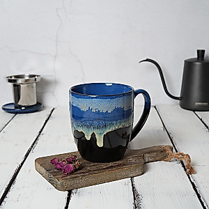 Bosmarlin Ceramic Tea Cup with Infuser and Lid, 16 Oz, 4 Color to Choose Dishwasher and Microwave Safe, Steeping Tea Mug with Strainer (Blue)