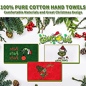 Large Size Grinch Christmas Hand Towels 16" x 27", 100% Pure Cotton Bathroom Decorative Grinch Towels Washcloths Kitchen Merry Grinchmas Towels Stink Stank Stunk Perfect Christmas Decor, Pack of 3
