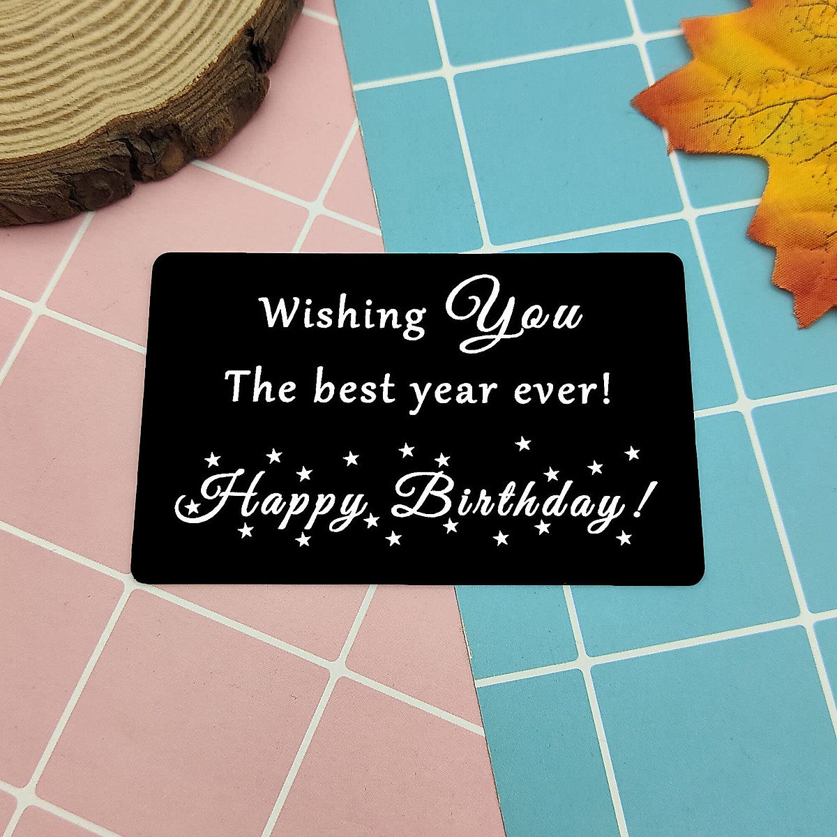 Happy Birthday Gift Card for Women Men Metal Engraved Wallet Card Insert Birthday Gifts Ideas for Friend Engraved Wallet Card Present for Mom Dad Grandpa Grandma Sister Aunt Son Brother Daughter