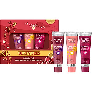 Burt's Bees Christmas Gifts, 3 Lip Care Stocking Stuffers Products, Squeezy Trio Tinted Lip Balm Set - Berry Sorbet, Sweet Peach & Watermelon Rush