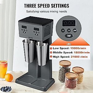 VEVOR Milkshake Maker, 375W x 2 Electric Milkshake Machine, Commercial Double Heads Drink Mixer Blender, LED Intelligent Microswitch, 3-Speed Milkshake Mixer with 2 x 820 ml Stainless Steel Cups