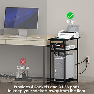 CCCEI Computer Tower and Printer Stand Design with Charging Station, 4 Outlets and Fast Charging USB Ports, 3 Tier Storage, Tall PC Case or Scanner Table 30 Inches High for Small Home Office Black