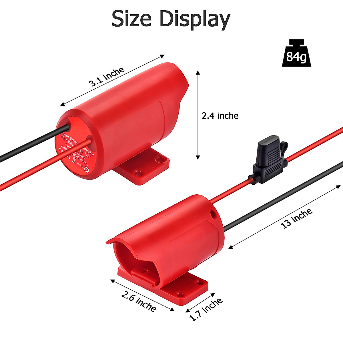 M12 Battery Adapter for Milwaukee 12V Battery Adapter,Power Wheel Adapter for Milwaukee M12 12V Battery with Fuse 14 Gauge Robotic for Rc Car, Robotics, Rc Truck,DIY use