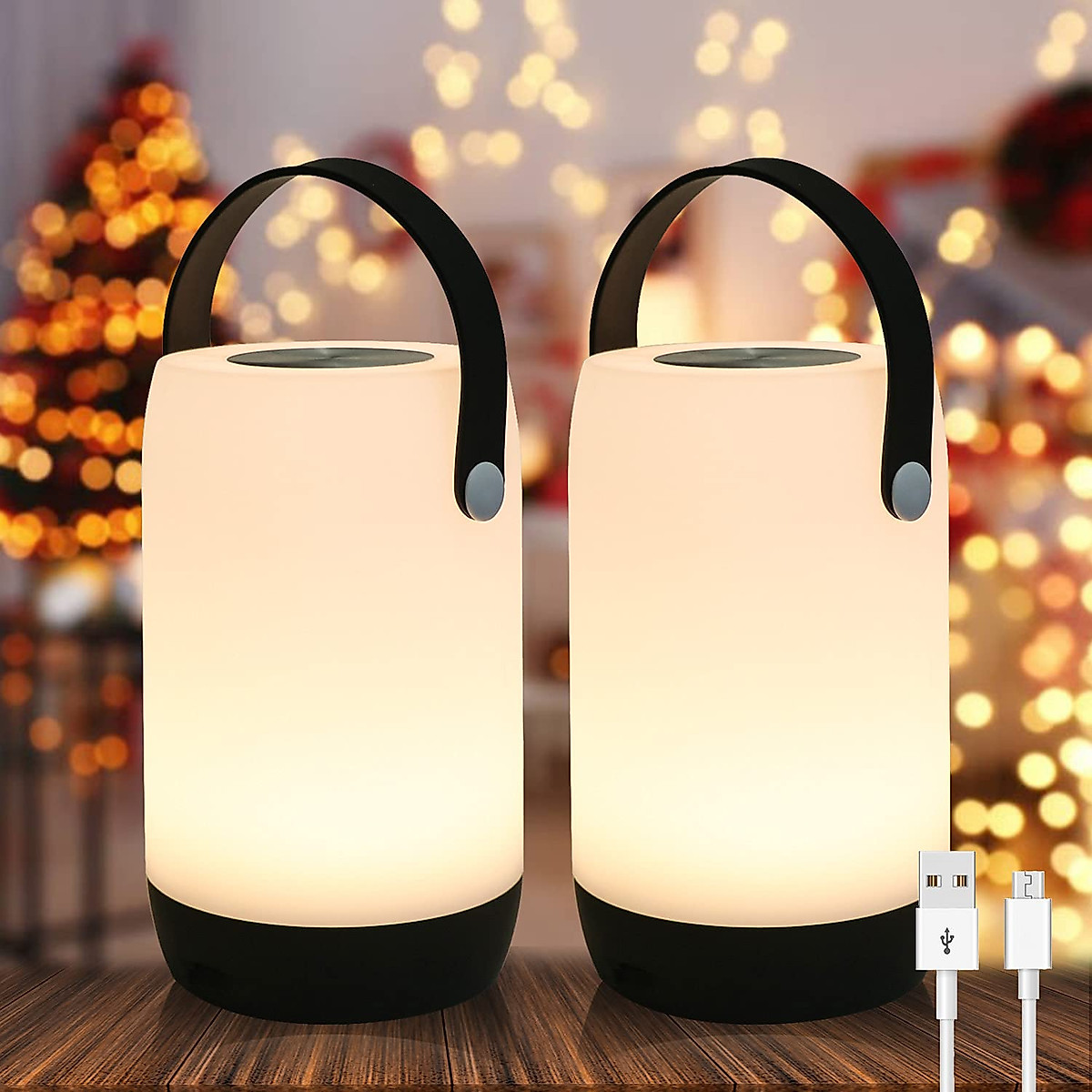 Eldnacele Table Lamp-Touch Sensor Lamp for Kids Bedroom, Portable USB Rechargeable Dimmable Baby Night Light with White Light, LED Night Lights, 2 Pack