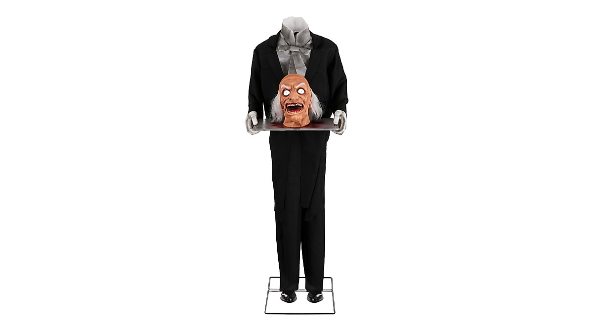Scare Guests with 5ft Animated Head on a Platter Butler