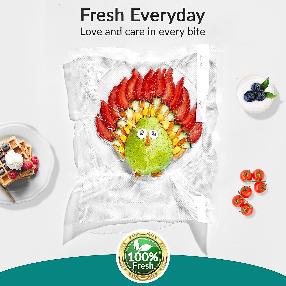 KVSK Vacuum Sealer Food Bags 8" x 20', 6 Rolls (Pack of 6) - Compatible with FoodSaver, Weston Machines | 3.6mil + 10mil Thickness | Prevent Freezer Burns, Tear-Resistant, Leak-Proof