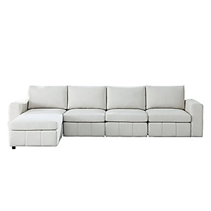 FANCUF Upholstered Modular Sofa, L Shaped Sectional Sofa for Living Room Apartment(4-Seater with Ottoman)
