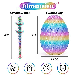 TBOLINE 3D Printed Easter Dragon Egg, Articulated Crystal Dragon Fidget Toy, Surprise Prefilled Easter Egg Filled with Toy - Basket Essentials Stuffers for Kids Girls Boys