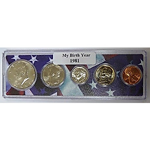 1981-5 Coin Birth Year Set in American Flag Holder - Seller Uncirculated