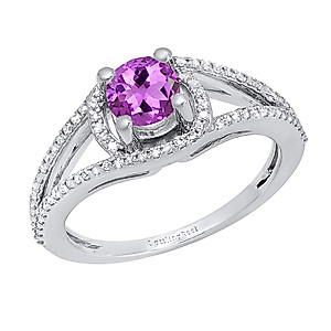 Dazzlingrock Collection 5.6 MM Round Amethyst & White Diamond Women Bridal Split Shank Engagement Ring, 14K White Gold, Size 7