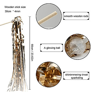 50 Pcs Lighted Fairy Wands with Bells LED Top Glitter Foil Tinsel Streamers Wedding Wand Sticks Party Favors for Bridal Wedding Send Off Ideas Disco Retro Birthday Party Favors Decors (Champagne)