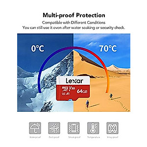 Lexar 64GB Micro SD Card, microSDXC UHS-I Flash Memory Card with Adapter - Up to 100MB/s, A1, U3, Class10, V30, High Speed TF Card