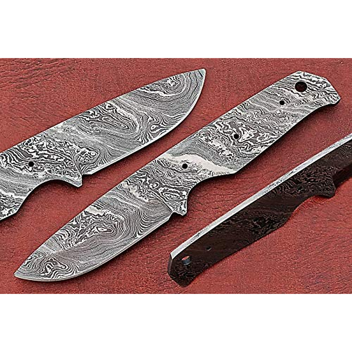 Straight Back Blank Blade Skinning Knife, 8 inches Long Hand Forged Damascus Steel 4" Scale Space with 3 Pin Hole & an Inserting Hole Space 3.5 inches Cutting Edge