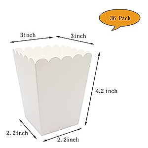 36 Pack White Popcorn Boxes, 2.2 x 4.2 x 3 inch Mini Popcorn Boxes for Movie Night Decorations