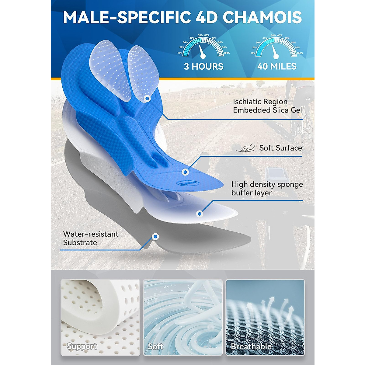 BALEAF Men's Thermal Cycling Pants, 4D Padded Winter Bike Tights Fleece Lined Bicyble Riding Leggings Black L