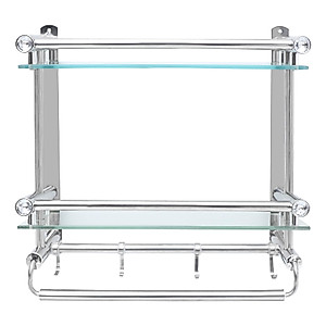 DAERNA Floating Shelves with Towel Rack, Wall Mounted Hanging Bathroom Shelves Over Toilet, No Drilling Stainless Shower Shelves, Corner Wall Shelf for Bedroom Organizers Kitchen Storage