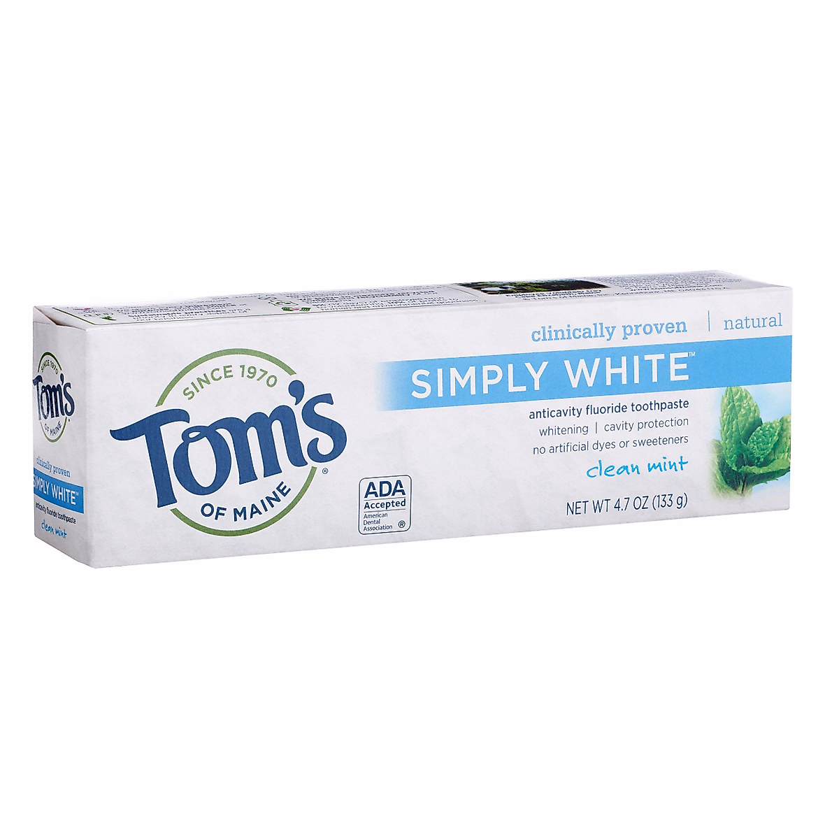 Tom's of Maine Natural Simply White Fluoride Toothpaste, Clean Mint, 4.7 oz. 6-Pack (Packaging May Vary)