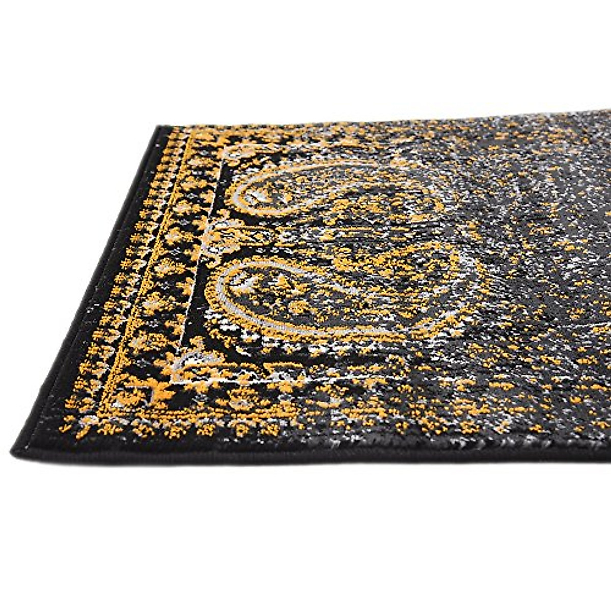 Unique Loom Imperial Collection Paisley, Distressed, Border, Vintage, Modern, Abstract Area Rug, 2 x 3 ft, Black/Orange