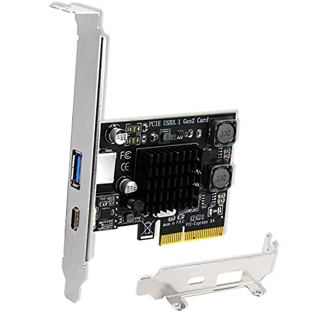 FebSmart 1X USB-A & 1X USB-C 10Gbps Ports PCIE USB 3.1 GEN2 Expansion Card for Windows 11, 10, 8.x, 7 (32/64bit), Windows Server, MAC OS and Linux PCs, Built in Self-Powered Technology (FS-AC-Pro)