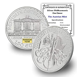 2008 - Present (Random Year) Lot of (5) 1 oz Austrian Silver Vienna Philharmonic Coins Brilliant Uncirculated (BU) with Certificates of Authenticity 1.50 € BU