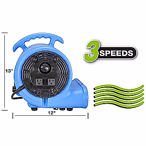 Eastman Windstorm 1/3 HP Air Mover for Water Damage Restoration Carpet Dryer, Blue, 99025