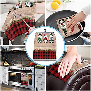 Christmas Kitchen Towels,Merry Christmas Buffalo Plaid Farm Gnomes Snowflake Pine Tree Super Soft 16x28 Inches Dish Cloth,Cotton Absorbent Tea Towels/Bar Towels/Cleaning Cloths/Hand Towels,(2 Pack)