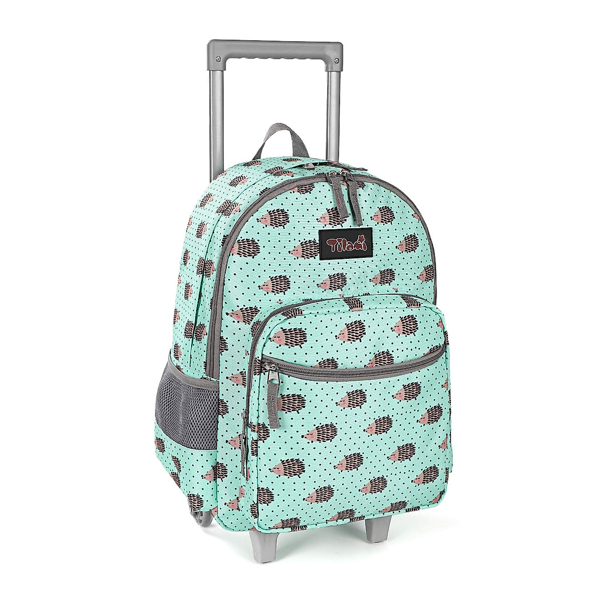 Tilami Rolling Backpack 18 inch Double Handle Wheeled Boys Girls Travel School Children Luggage Toddler Trip, Hedgehog