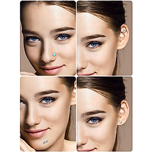 Chuangdi 16 Pieces 16 G Labret Nose Studs Piercing Lips Stainless Steel Tragus Nose Assorted Design Piercing Jewelry for Women (Silver)