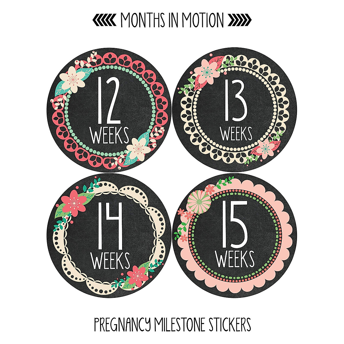 Months In Motion Pregnancy Weekly Belly Growth Stickers - Week to Week Pregnant Expecting Photo Prop - Maternity Keepsake - Baby Bump - Large Set of 36 Weekly Photo Sticker