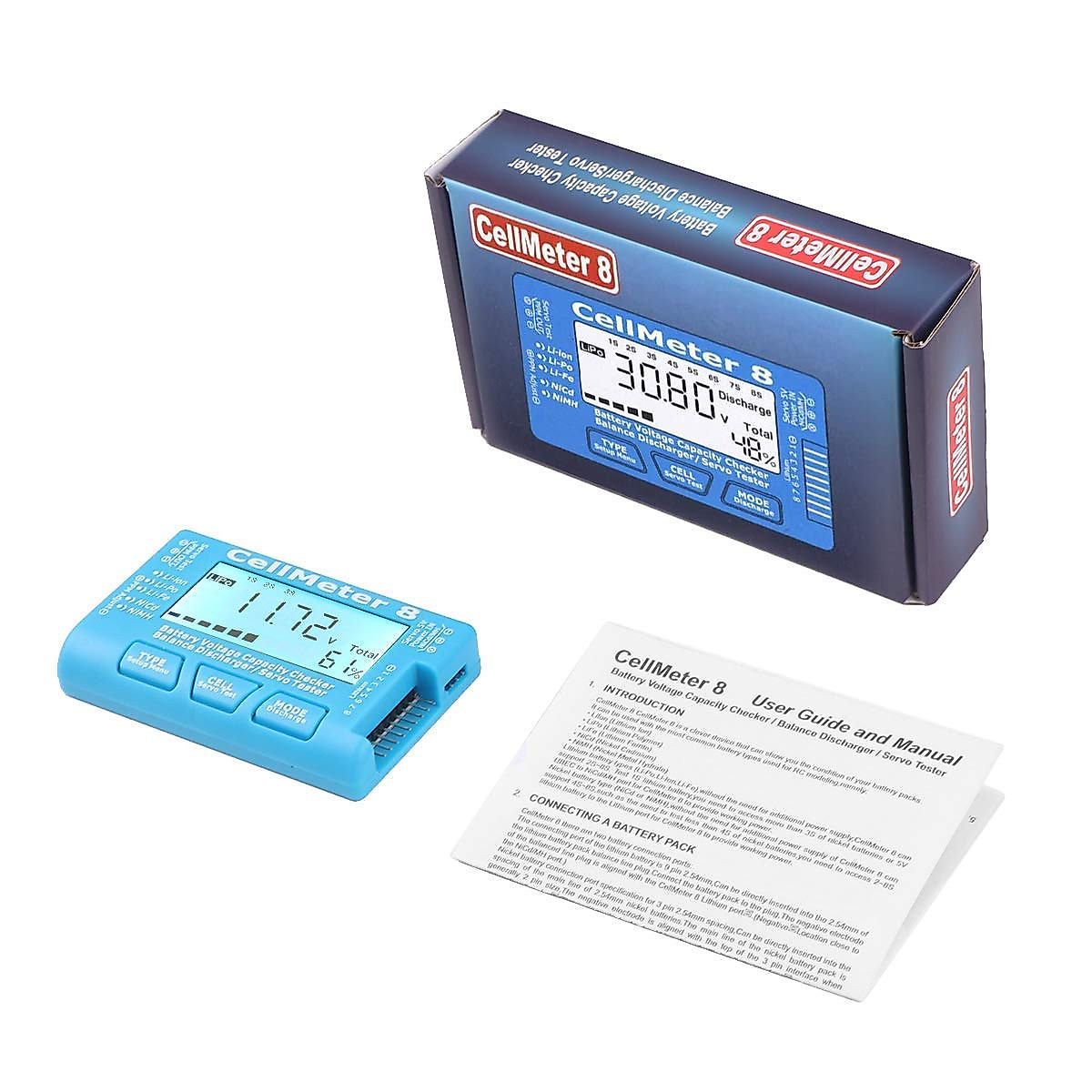 SoloGood RC CellMeter 8 Digital Battery Capacity Checker Battery Voltage Tester LCD Backlight for LiPo Life Li-ion NiMH Nicd Cell Meter Battery Checker