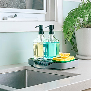 UHMER Silicone Sink Tray, Extra Large Self-Draining Sink Tray for Soap Bottles, Quick-Dry Silicone Sponge Holder for Kitchen Sink, Wide Lip Silicone Kitchen Sink Tray (Dark Gray)