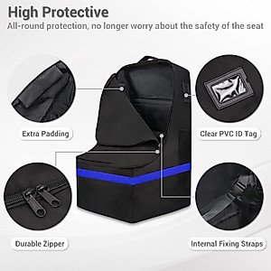 ProFaster Car Seat Travel Bag - Padded, Comfortable, Durable, Roomy Gate Check Carseat Cover Backpack Fits 3-in-1，Convertible, Booster & Infant Car Seats for Airplane, Airport, Blue
