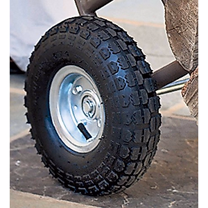 Plow & Hearth Indoor Outdoor Rolling Firewood Log Cart| Wood Rack and Carrier with Pneumatic Wheels| Heavy-Duty| Rolls Up and Down Stairs| All-Terrain| 20" W x 22" D x 42" H