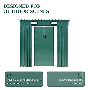 BonusAll Storage Shed Tool House 6x4 FT Outdoor Garden Steel Shed with Sliding Door(Green)