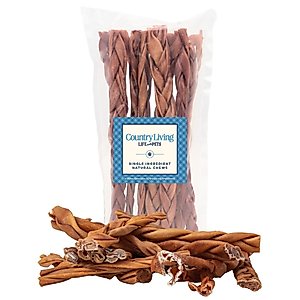 Country Living 12-Inch Braided Collagen Sticks - Premium All-Natural Dog Treats, Long-Lasting Chew Snacks for Oral Care, High in Protein, Grain-Free - 10-Pack