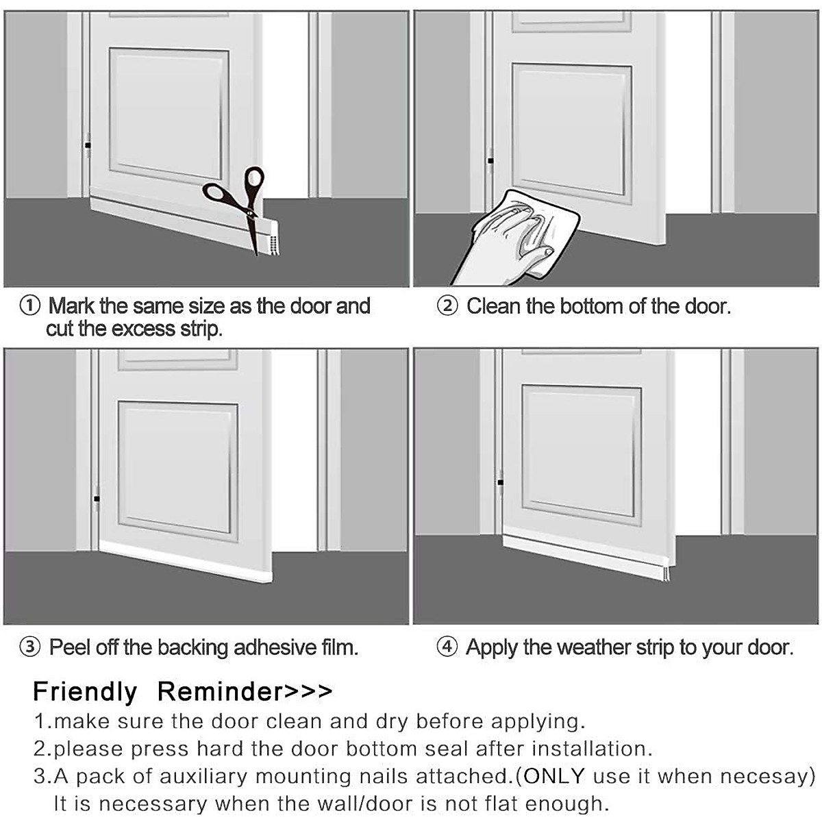 [New Upgrade] Door Draft Stopper Door Sweep, 3-2/5"W Widened Door Sweep Seal Gap Up to 1-4/5" for Interior & Exterior Doors - Keeping Draft, Noise, Dust and Unwanted Animals Out,3-2/5"W x 39" L,White…