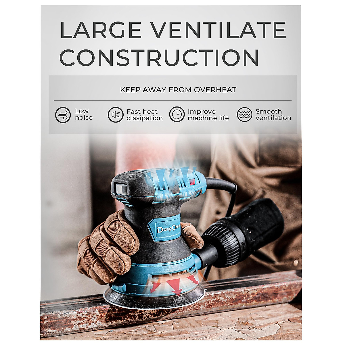 Dong Cheng 5” Random Orbital Sander, 3.0 Amp 12000OPM, 6 Variable Speed Electric Sander Kit with 10pcs Sandpapers & detachable Dust Collector, for Woodworking/Sanding/Polishing