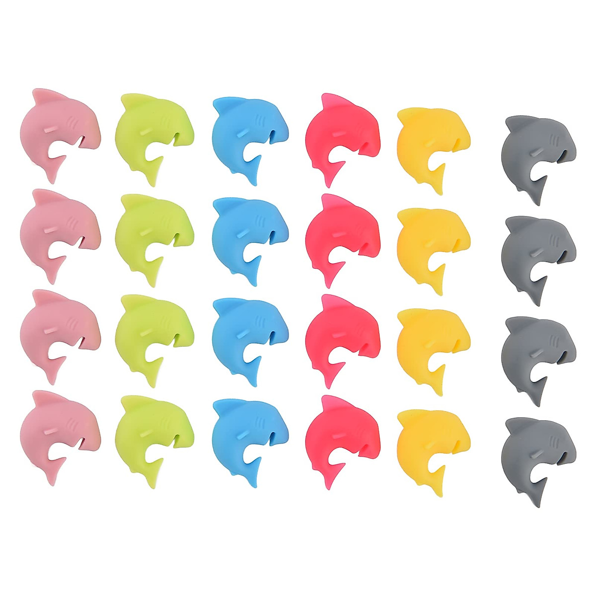 24Pcs Silicone Drink Markers, Funny Silicone Dolphin Wine Cup Labels Reusable Wine Glass Charms Markers for Champagne Flutes Cocktails Martinis Wine Glass