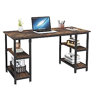 YOLEO Computer Desk with Shelves - 47.2" Student Study Desk for Home Office, Modern Sturdy Table Office Desk with 4 Tier Storage Shelves for Small Spaces, Rustic Brown