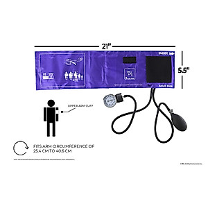 EMI Purple Deluxe Professional Aneroid Sphygmomanometer Manual Blood Pressure Monitor Set with Adult Cuff and Carrying Case #217