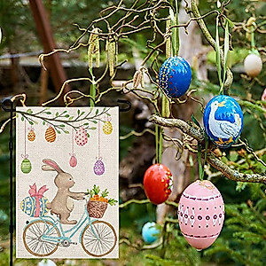 CROWNED BEAUTY Easter Welcome Garden Flag 12×18 Inch Double Sided Rabbit Bunny Bike Egg Tree Outside Vertical Holiday Yard Flag
