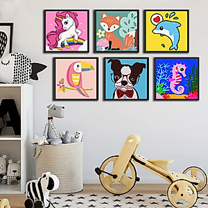 AOSGEDY 6 Pack Cartoon Paint by Numbers Kits Beginner DIY Paint by Numbers for Kids Ages 8-12 Acrylic Oil Painting Kits Paint by Number for Home Wall Decor 8X8inch