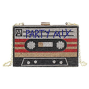 Women Retro Radio Shape Crossbody Bag Vintage Metal Evening Bag Clutch Purse (A-Black)
