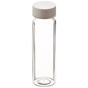 Thomas Scientific 9-120 Clear Borosilicate Glass Standard VOA Vial with White Polypropylene Solid Top Closure and PTFE Lined, 24-400mm Cap Size, 40mL Capacity (Pack of 72)
