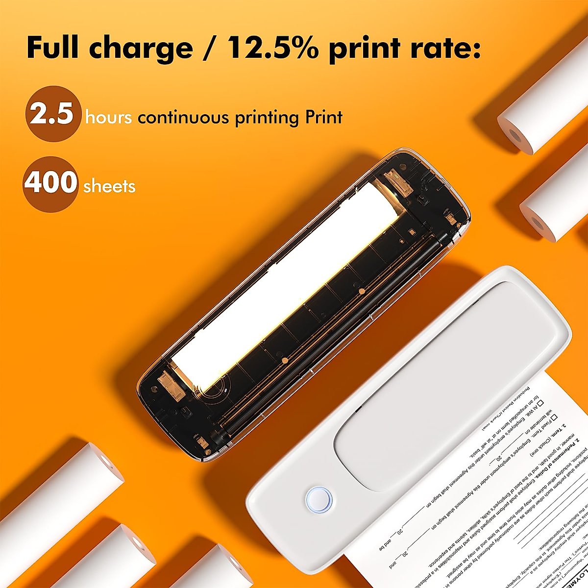 HXBER A4 Printer, A4 Portable Paper Printer Thermal Printing Wireless BT Connect Compatible with iOS and Android Mobile Photo PrinterSupport Various Paper Sizes