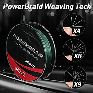 RUNCL PowerBraid Braided Fishing Line, Ultra Durable Braided Line 4 Strands - Seamless Weaving Tech, Enhanced Coating Tech, Zero Stretch, High Sensitivity (Moss Green, 500Yds, 15LB(6.8kgs))