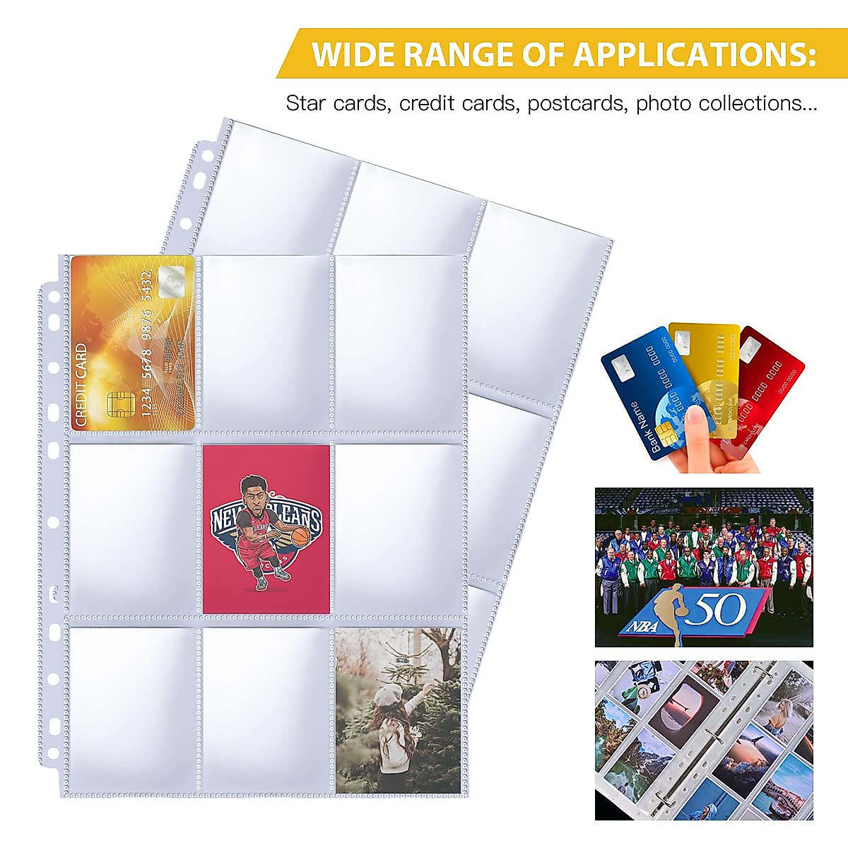 9 Pocket Page Protector, 390 Pack Trading Card Sleeve, Baseball Card Sheets for 3 Ring Binder, for Skylanders, MTG, Coupon, Game Cards, Trading Cards, Football Cards …