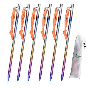 Boundless Voyage 6pcs Titanium Alloy Tent Pegs Outdoor Camping Awning Tent Stakes Lightweight Tent Nail 24CM-Ti4013P