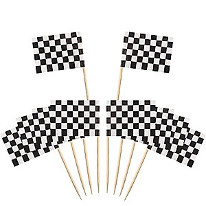 Pangda 100 Pack Checkered Racing Flag Toothpicks Cupcake Picks Toothpick Flag Dinner Flags Race Car Cake Toppers Decorations Party Supplies